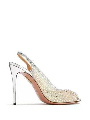 AQUAZZURA 105mm Crystal Embellished Slingback Sandals - Neutrals