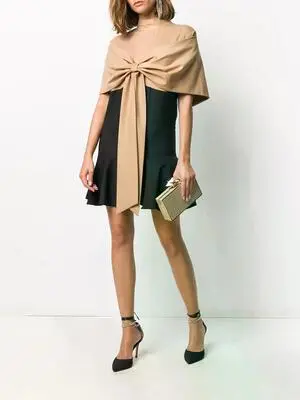 ATU BODY COUTURE And Beige High Neck Bow Front Dress With Shawl Detail