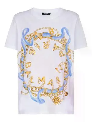 Balmain Chain Print Cotton T-shirt - White