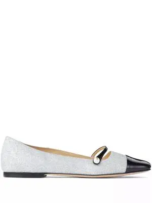 JIMMY CHOO Elisa Glitter Leather Ballerina Flats - Silver