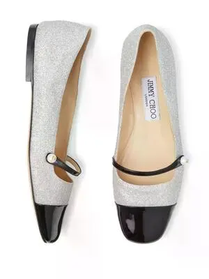 JIMMY CHOO Elisa Glitter Leather Ballerina Flats