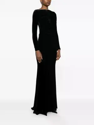 NISSA Velvet Maxi Dress With Crystal Embellishment
