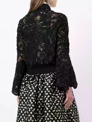 Elie Saab Sequin Embellished Bell Sleeve Bomber Jacket