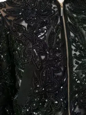 Elie Saab Sequin Embellished Bell Sleeve Bomber Jacket