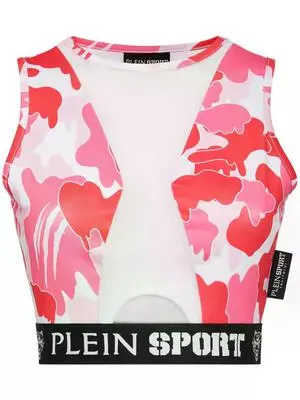 PLEIN SPORT Camouflage-print Panelled Cropped Top - Pink