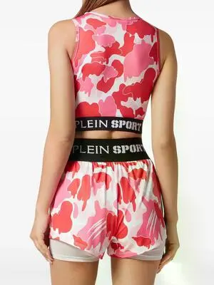 PLEIN SPORT Camouflage-print Panelled Cropped Top - Pink