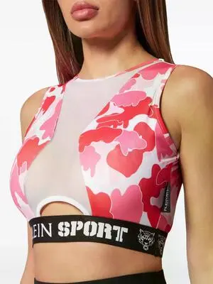 PLEIN SPORT Camouflage-print Panelled Cropped Top - Pink