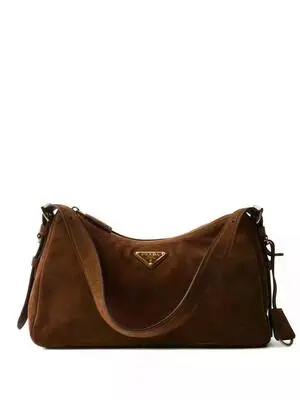 Prada Medium Aimée Shoulder Bag In Suede - Brown