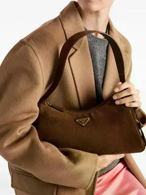 Prada Medium Aimée Shoulder Bag In Suede - Brown