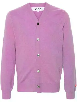 Play Comme Des Garcon Heart Patch Wool Cardigan - Purple