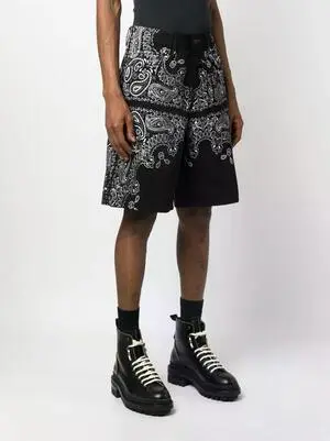 Philipp Plein Bandana Print Denim Shorts - Black