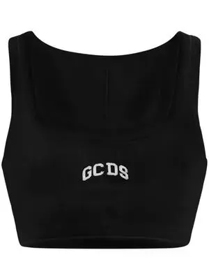 Gcds Logo Embroidered Cropped Top - Black