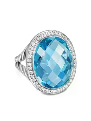 David Yurman Sterling Albion Oval Topaz And Diamond Ring - Silver