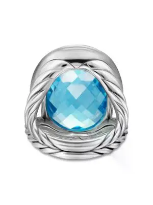 David Yurman Sterling Albion Oval Topaz And Diamond Ring