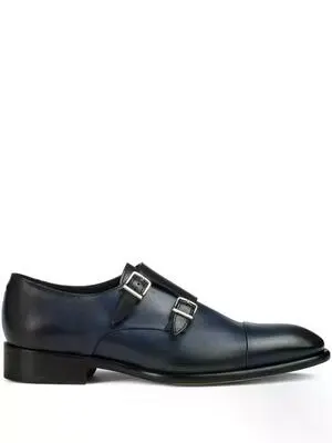 DOUCAL'S Indigo Leather Double-buckle Monk Shoes