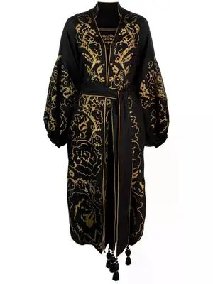 Yuliya Magdych Embroidered Linen Dress - Black