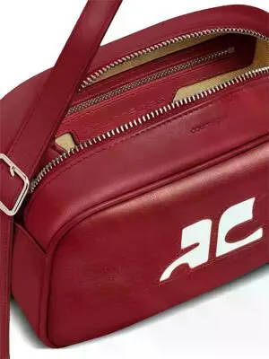 COURREGES Leather Camera Bag With Embroidered Logo - Red