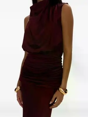 MOOS STUDIO Asymmetric Halterneck Draped Gown - Red