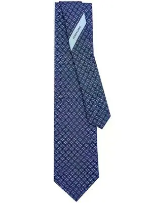 FERRAGAMO Silk Printed Neck Tie - Blue