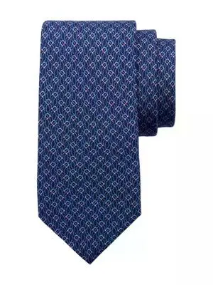 FERRAGAMO Silk Printed Neck Tie - Blue