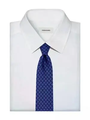 FERRAGAMO Silk Printed Neck Tie - Blue