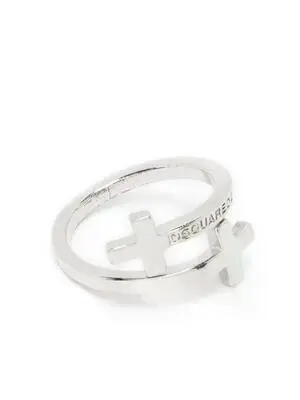 Dsquared2 Tone Engraved Logo Cross Ring - Silver