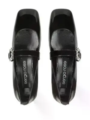 SERGIO ROSSI Sr Twenty Patent Leather Ballerina Shoes With Crystal Buckle