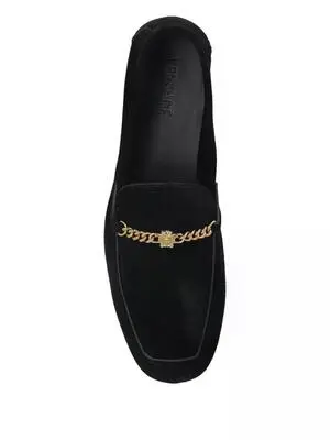 Versace Medusa Chain Embellished Suede Loafers - Black