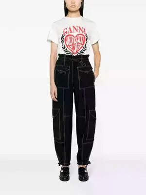 GANNI Paperbag-waist Cargo Trousers With Contrast Stitching - Black