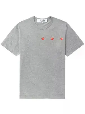 Play Comme Des Garcon Triple Hearts Cotton T-shirt - Grey