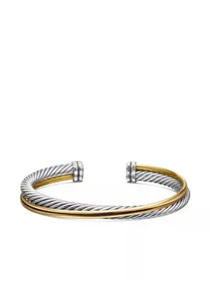 David Yurman 18kt Yellow Gold And Sterling Crossover Two Row Cuff Bracelet