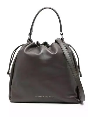 Brunello Cucinelli Smooth Grain Leather Bucket Bag With Monili Chain Detail