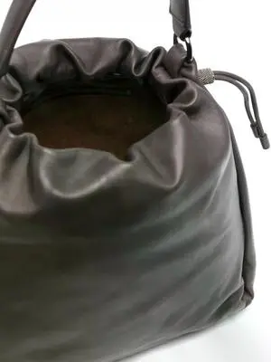 Brunello Cucinelli Smooth Grain Leather Bucket Bag With Monili Chain Detail