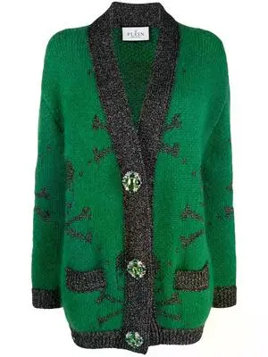 Philipp Plein Skull Print Mohair-blend Cardigan - Green