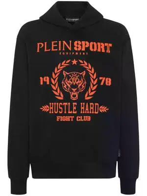PLEIN SPORT Logo Print Cotton Blend Hoodie - Black