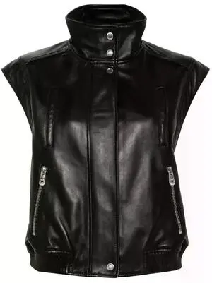 Pinko Sleeveless Leather Biker Gilet - Black