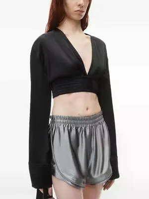 Alexander Wang Long-sleeve V-neck Cropped Blouse