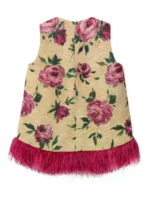 La DoubleJ La Scala Sleeveless Top With Feather Trim - Neutrals
