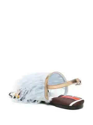 La DoubleJ Medal Feather-trim Sandals