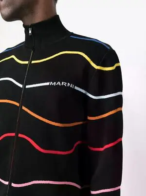Marni Striped Cotton Zip-up Cardigan