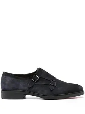 Santoni Suede Double Monk Strap Shoes - Blue