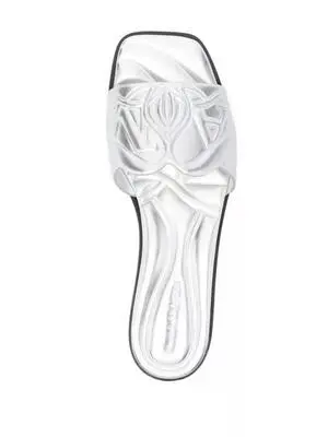 Alexander McQueen Embossed-logo Metallic Calf Leather Slides - Silver