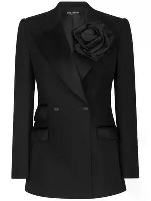 Dolce & Gabbana Floral-appliqué Double-breasted Blazer - Black