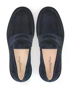 GIANVITO ROSSI Navy Suede Penny Loafers - Blue