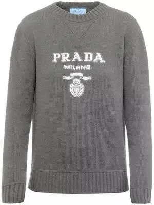 Prada Intarsia Logo Cashmere Crew Neck Sweater