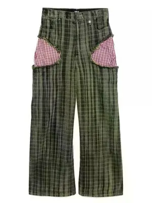 EGONLAB Distressed Plaid Denim Jeans
