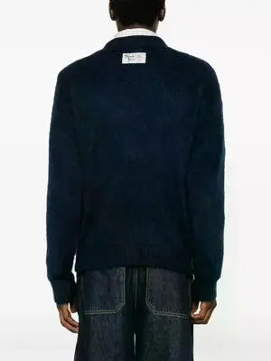 FAMILY FIRST Navy Mohair Blend Knitted Polo Sweater