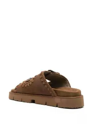 Mou Suede Slides With Whipstitch Trim - Brown