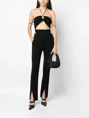 ANDREĀDAMO Ribbed-knit Cut-out Bodysuit - Black