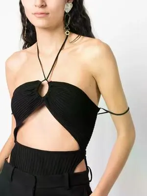 ANDREĀDAMO Ribbed-knit Cut-out Bodysuit